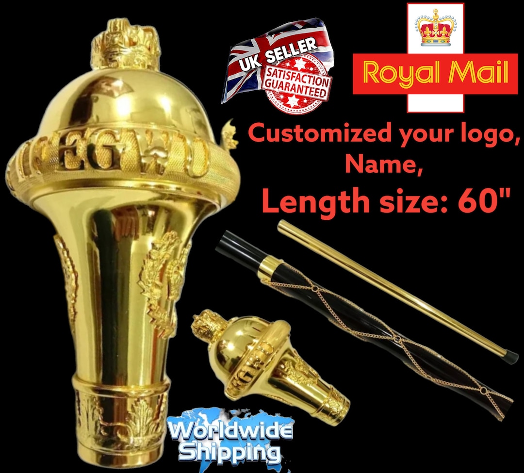 Custom Made Drum Major Mace Gold & Silver Plated Mace With Crown Lion ...