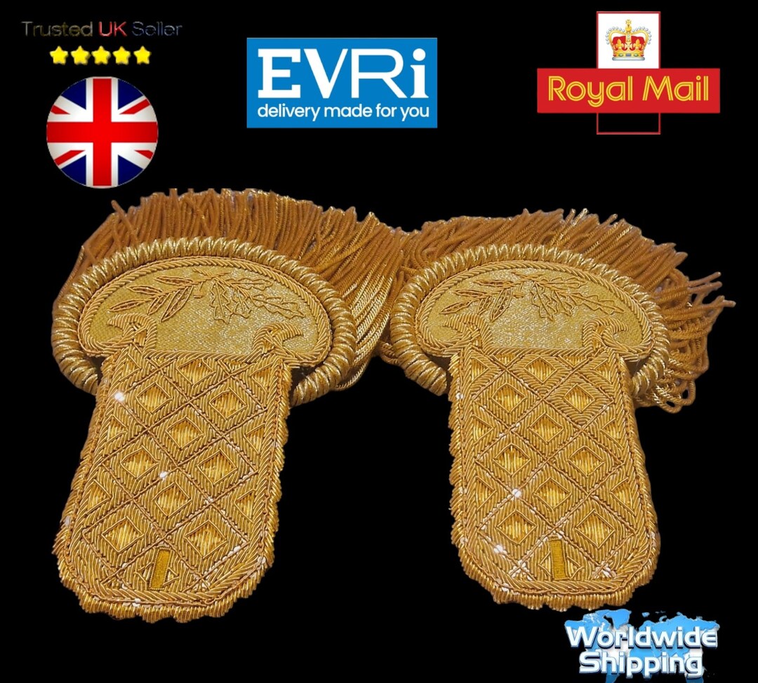 Gold Bullion Shoulder Epaulette Hand Embroidered Gold Bullion Wire ...