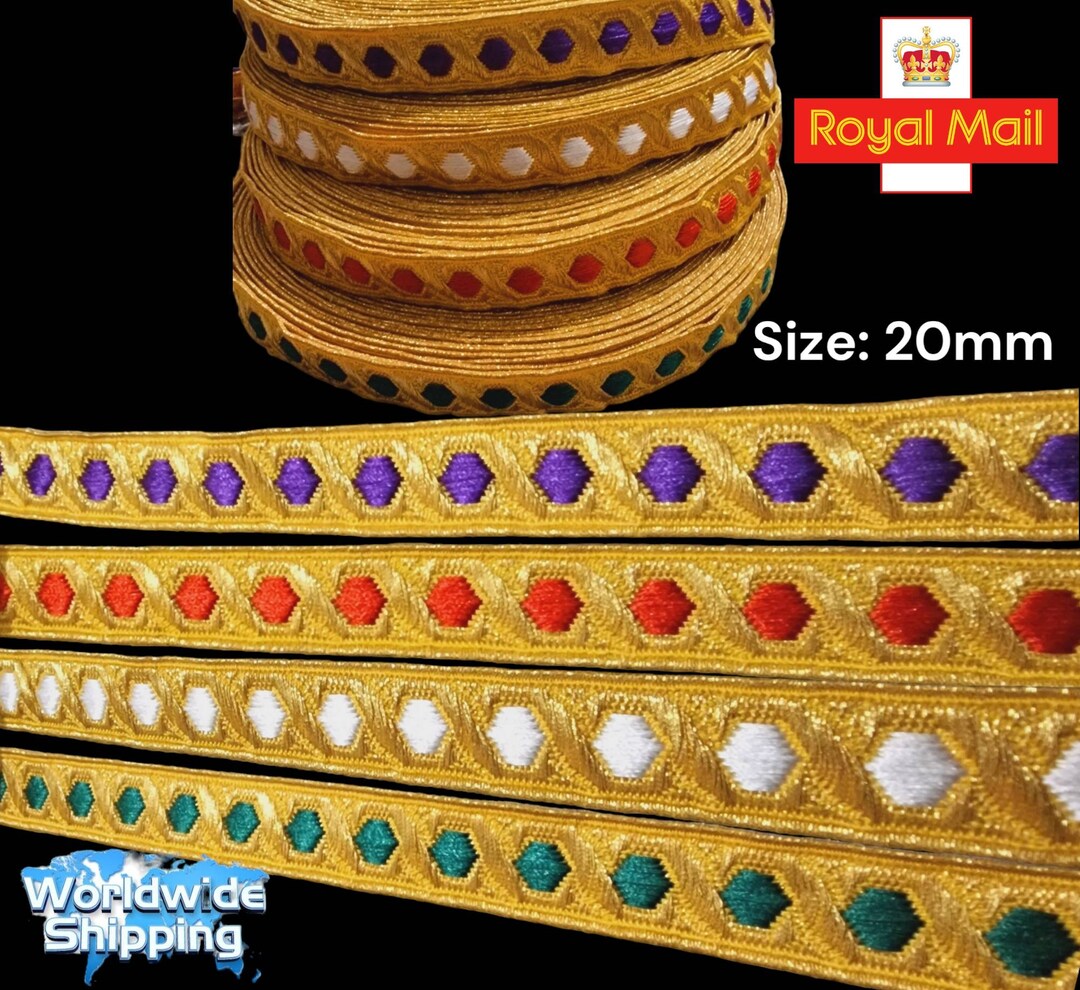 Mylar Braid Trim Gold With Diamond Shape Colour ''size ''20mm" for Army ...