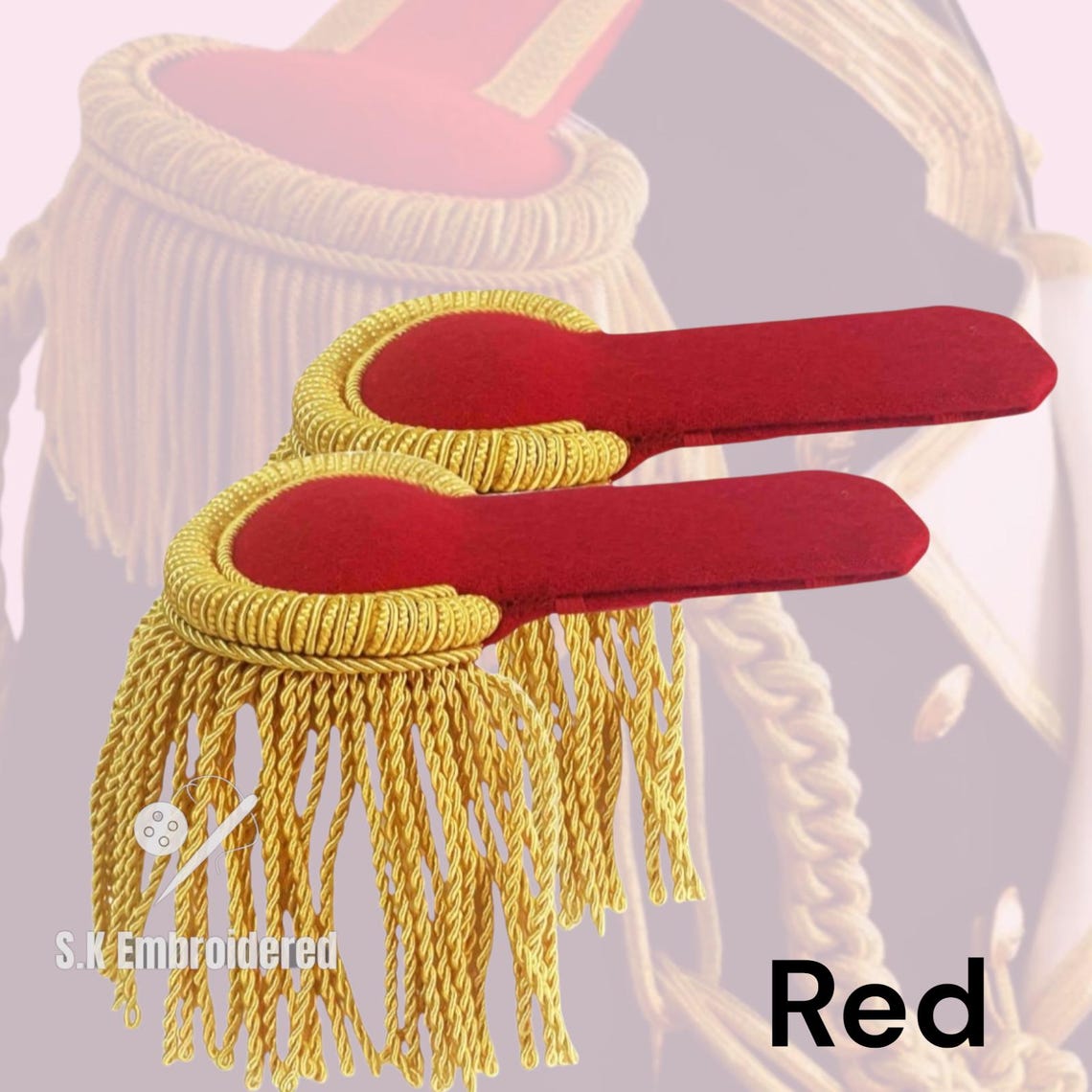 Reenactment for Military Shoulder Epaulettes Red Wool With Bullion ...