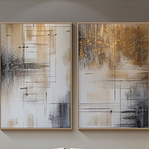 Two Piece Wall Art Abstract Painting on Canvas Large Wall Art Set of 2 ...