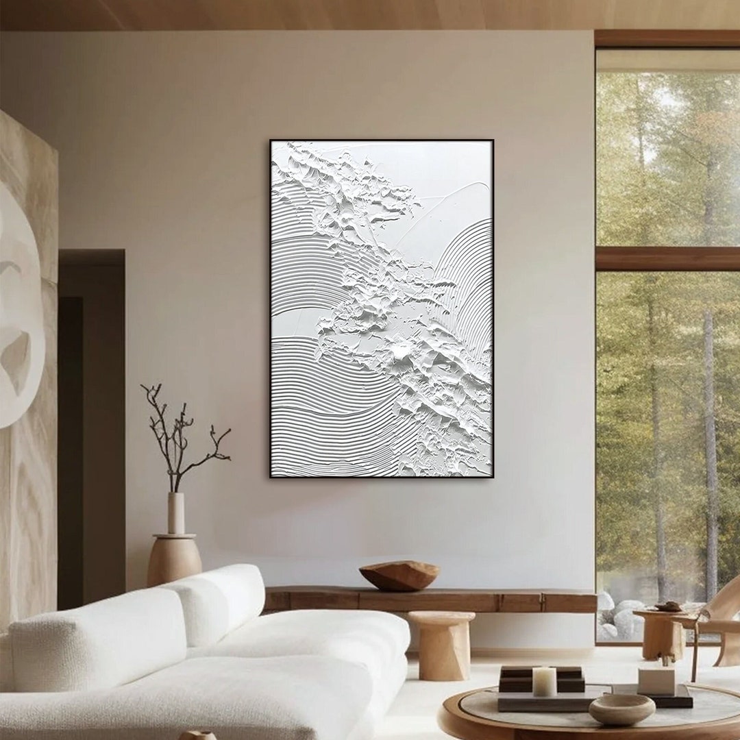 White Waves Abstract Painting White Wall Art White 3D Textured Art ...