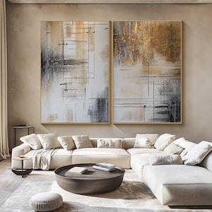 Two Piece Wall Art Abstract Painting on Canvas Large Wall Art Set of 2 ...