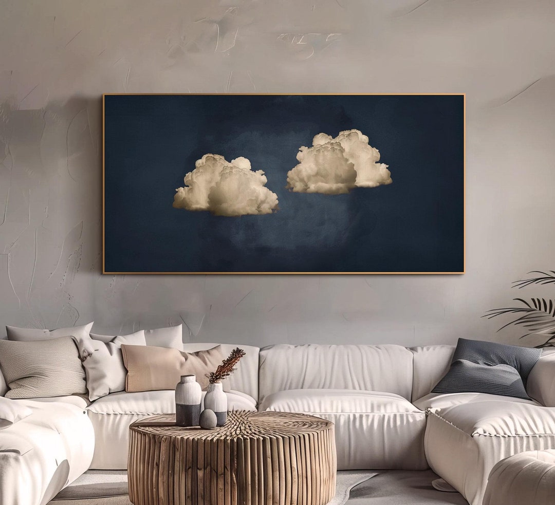 Original Horizontal Cloud Wall Art on Canvas Large Abstract Neutral Wall Art 3d Blue Textured ...
