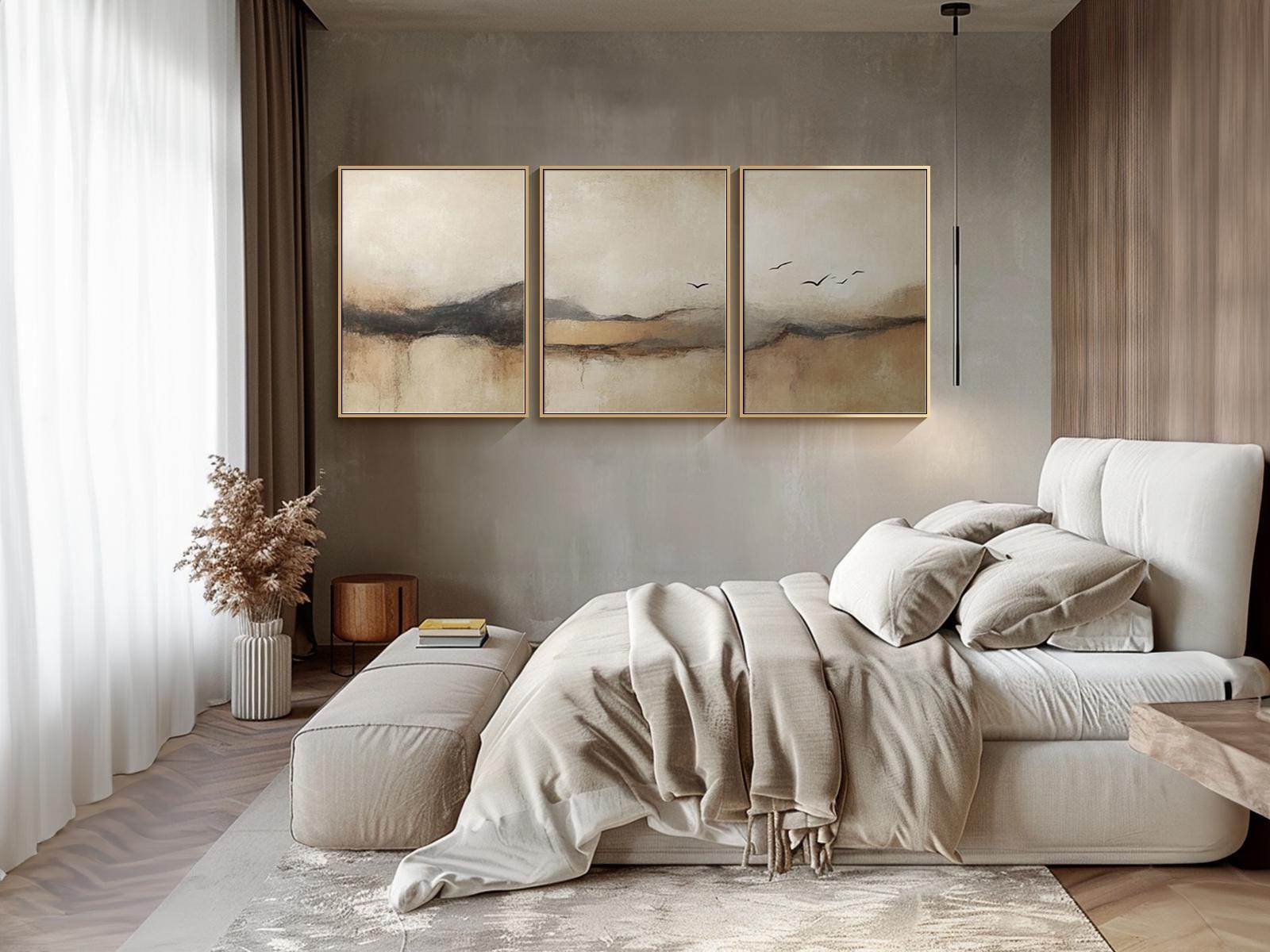 Original Abstract Triptych Wall Art Large Minimalist Neutral Wall Decor ...