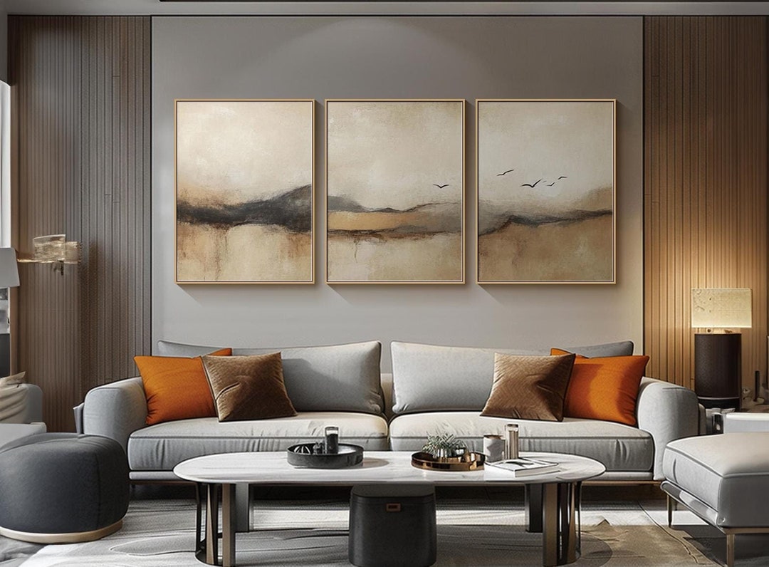 Original Abstract Triptych Wall Art Large Minimalist Neutral Wall Decor ...