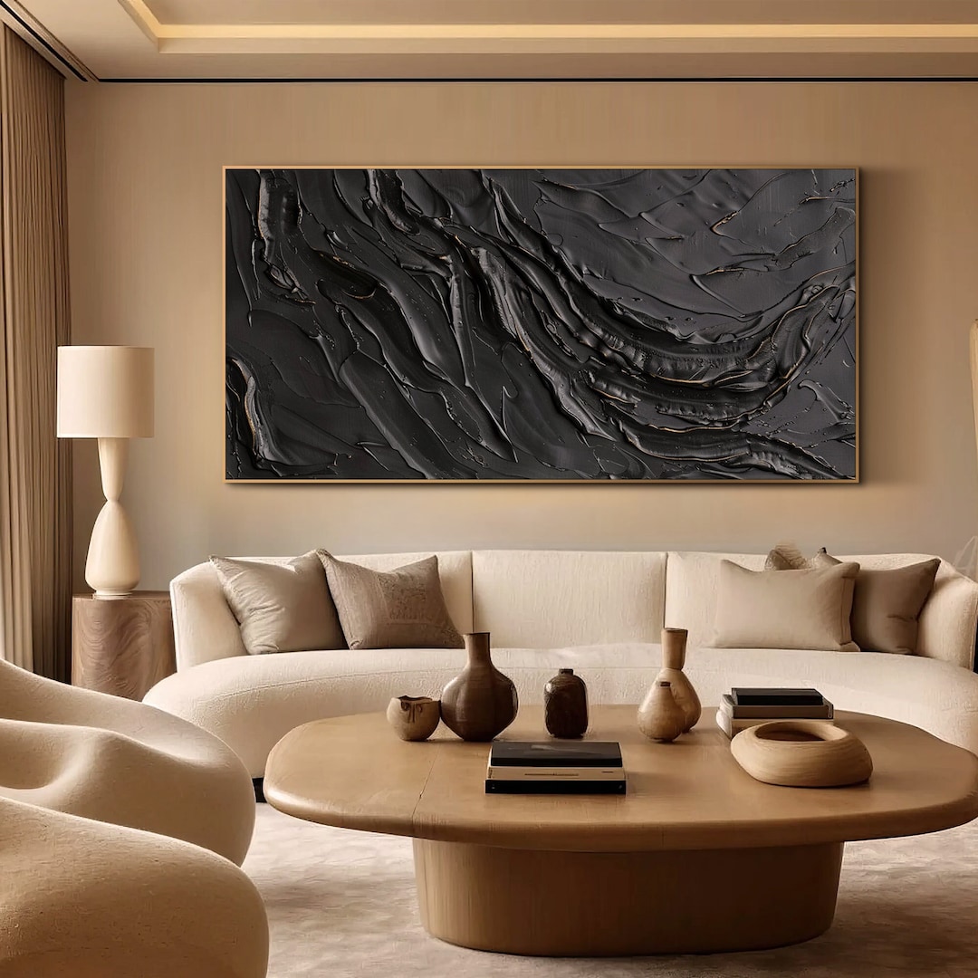Abstract Black Wall Art Horizontal Wall Art Large 3D Textured Wall Art ...