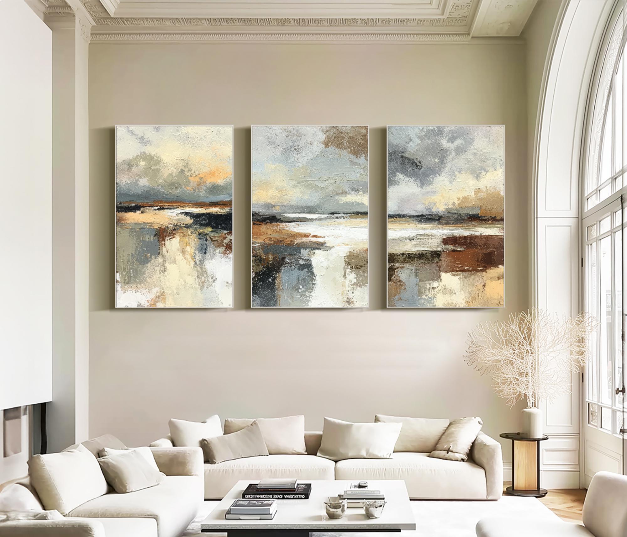 Original Abstract Oil Painting Abstract Triptych Canvas Art Neutral ...