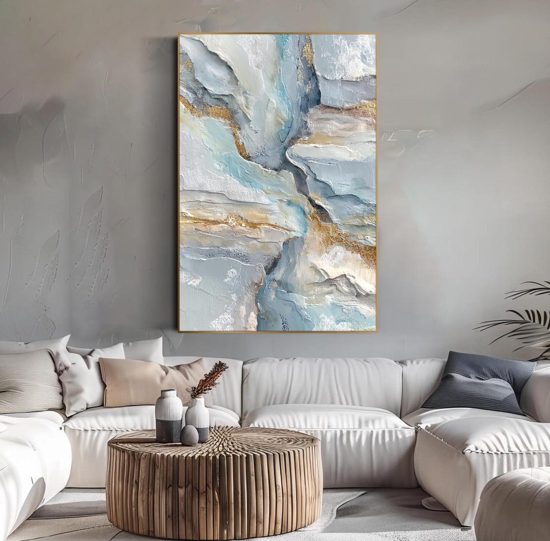 Original Abstract Oil Painting Blue Gray Neutral Textured Wall Art ...