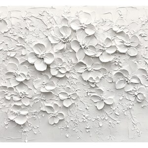 White Abstract Oil Painting on Canvas Original Texture Floral Wall Art ...