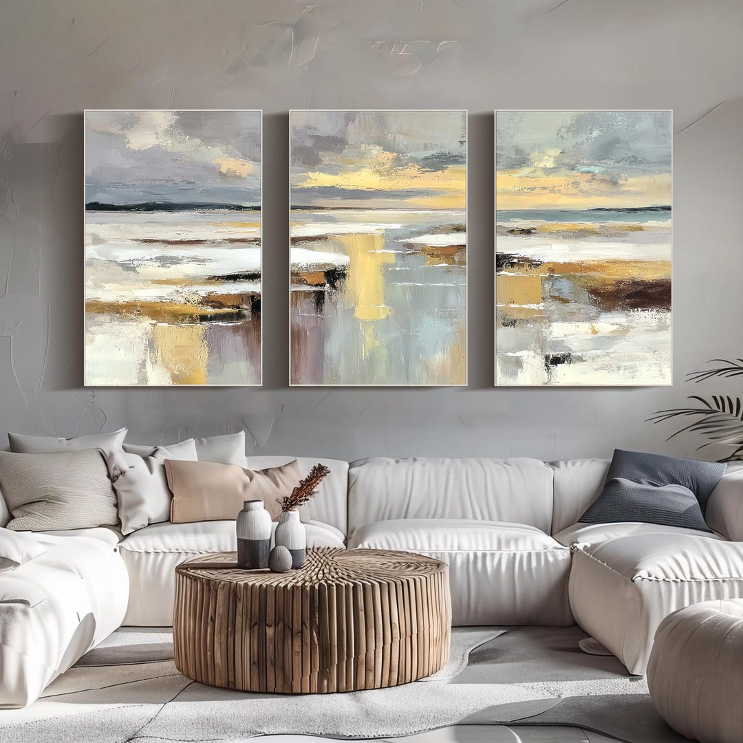 Original Abstract Triptych Oil Painting Neutral Textured Wall Art Bed ...