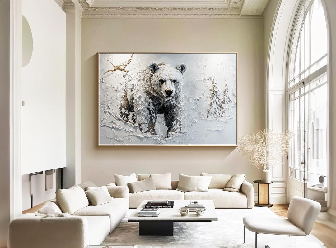 3d Texture Polar Bear Oil Painting Abstract Winter Wildlife Wall Art ...