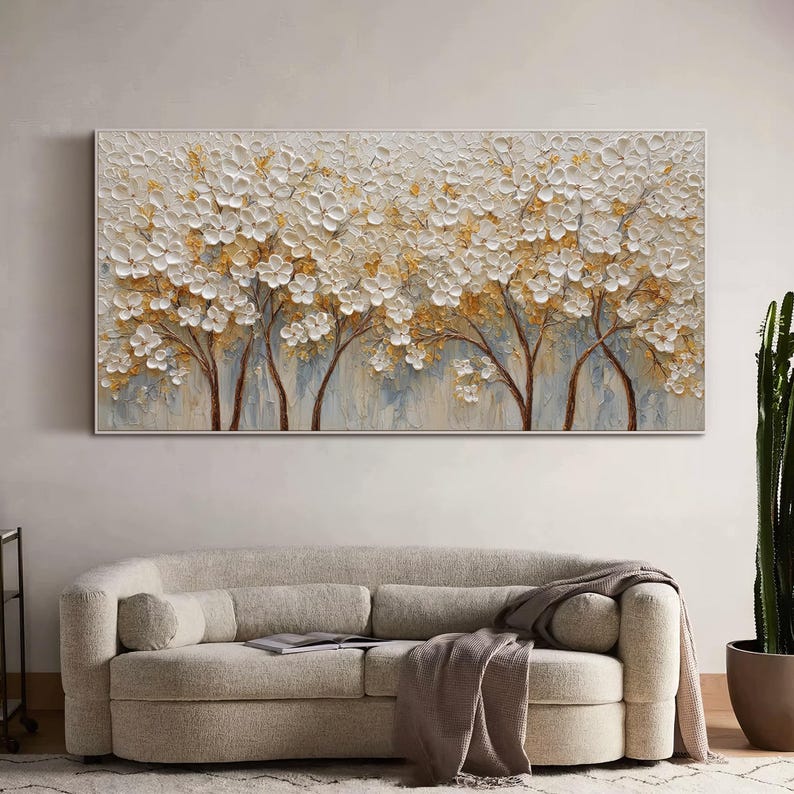 Flower Tree Wall Art Original Textured Oil Painting Large Floral Canvas ...