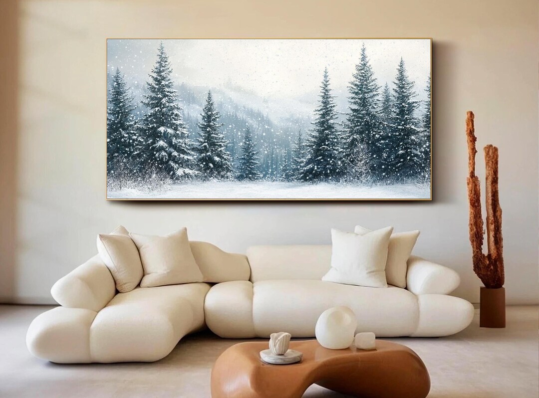 Winter Forest Snowfall Oil Painting Winter Landscape Wall Art Pine ...