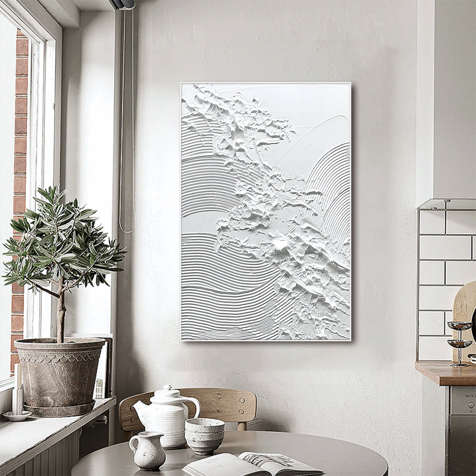 White Waves Abstract Painting White Wall Art White 3D Textured Art ...