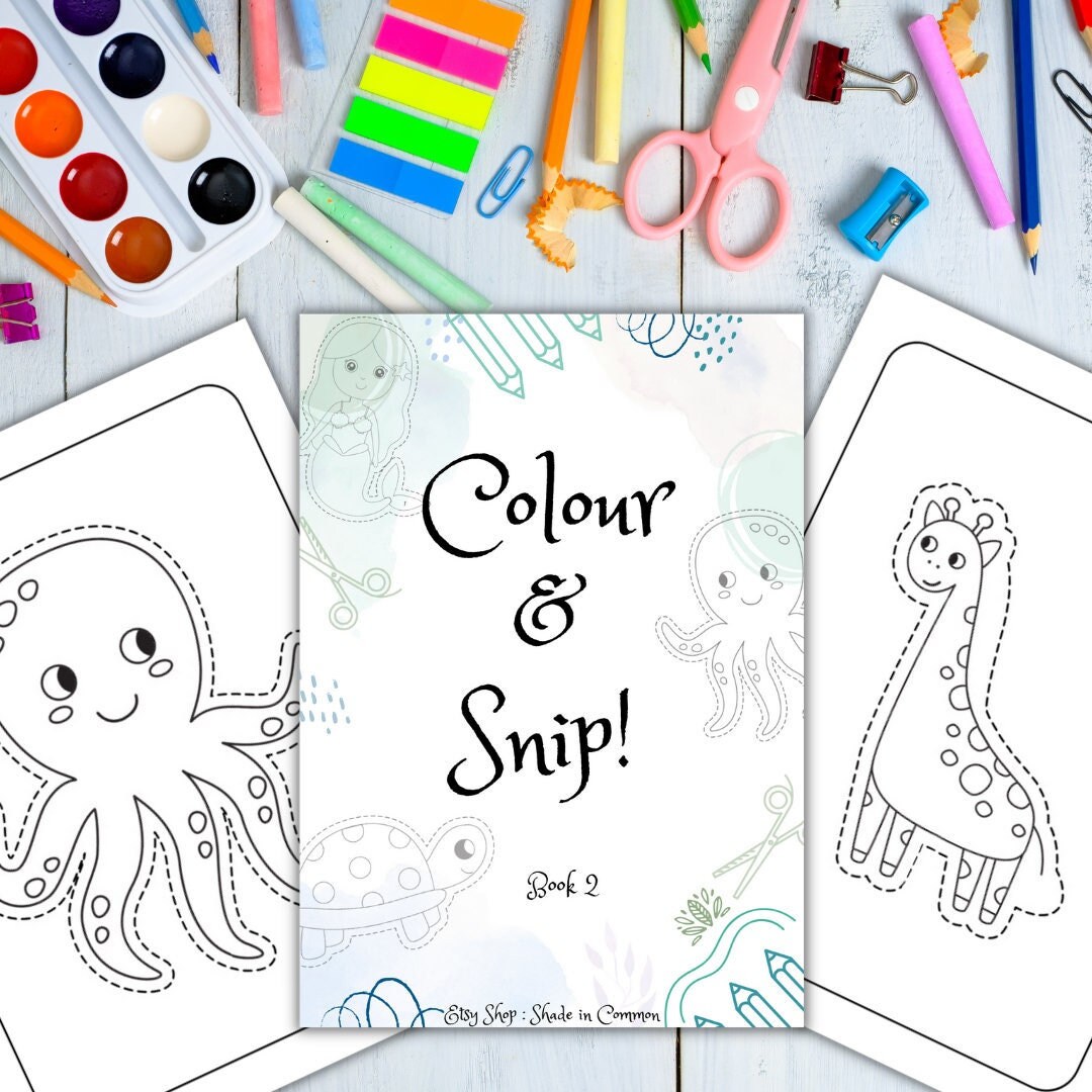 Printable Digital Kids Colouring Book, COLOUR & SNIP Book 2, With ...