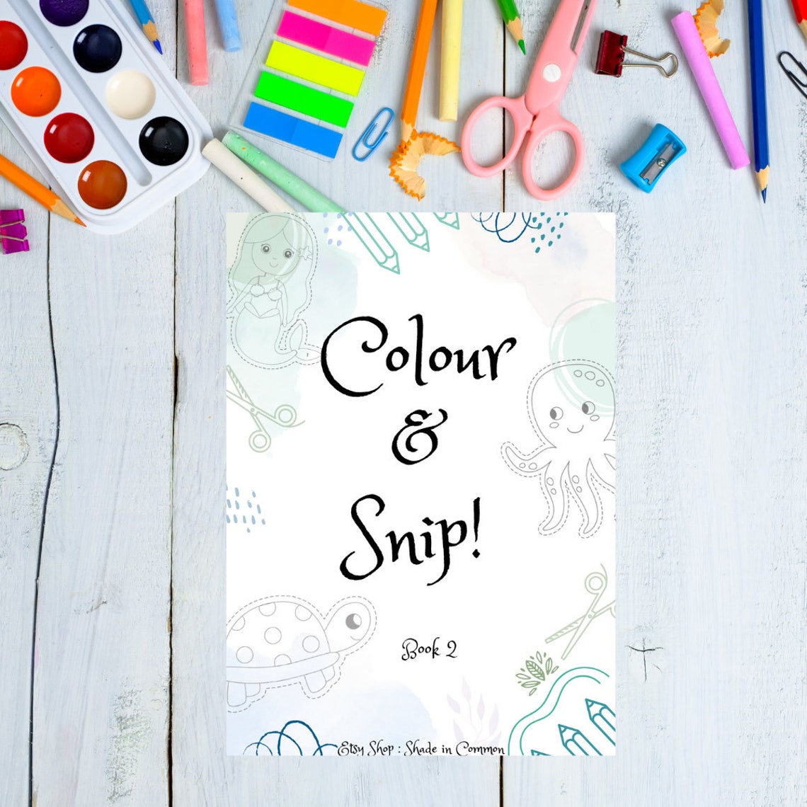 Printable Digital Kids Colouring Book, COLOUR & SNIP Book 2, With ...