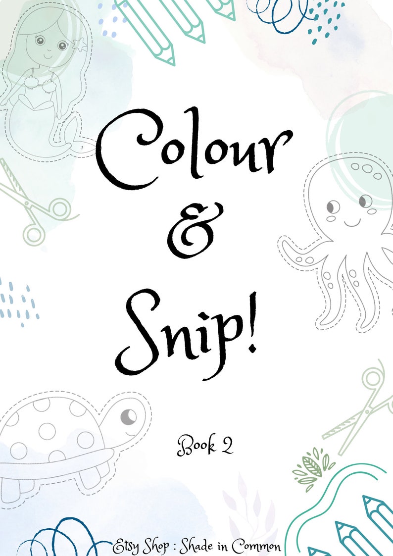 Printable Digital Kids Colouring Book, COLOUR & SNIP Book 2, With ...