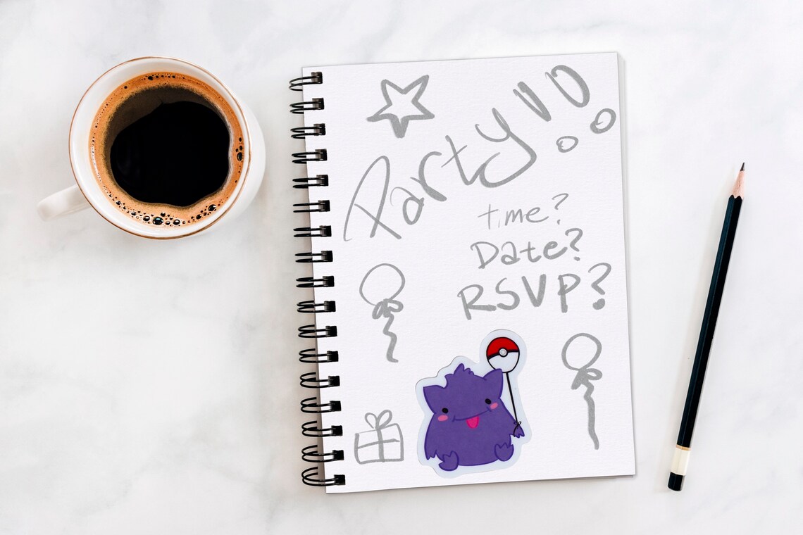 Kawaii Sticker of Gengar With Pokéball Balloon - Etsy