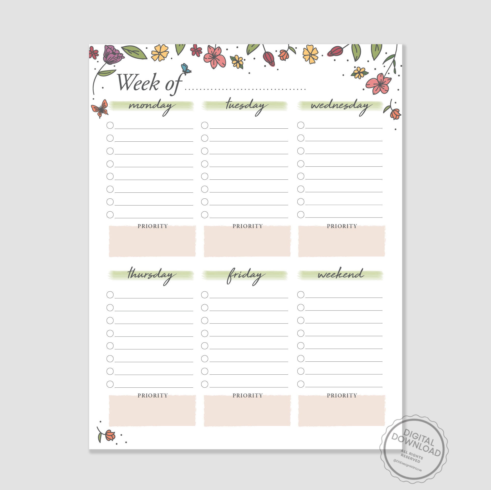 Weekly Planner Printable to Do List - Etsy