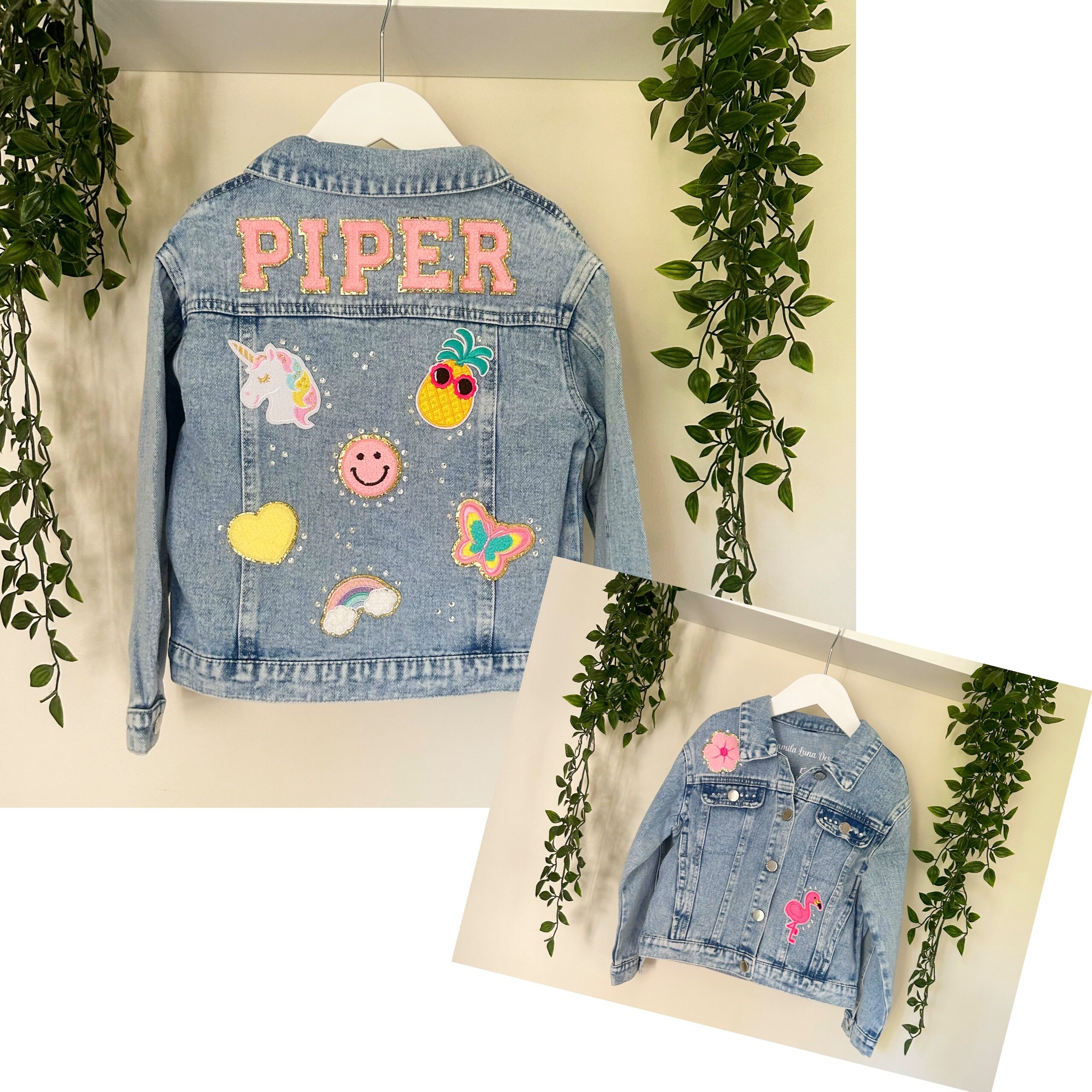 Girls Patch Denim Jean Jacket With 5 Patches Personalised Jacket, Kids ...