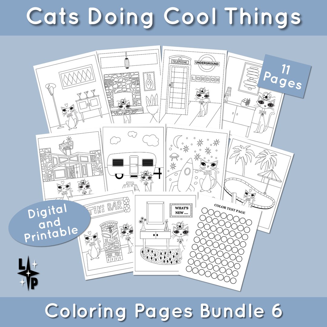 Cats Doing Cool Things Coloring Pages, Bundle 6 - Etsy