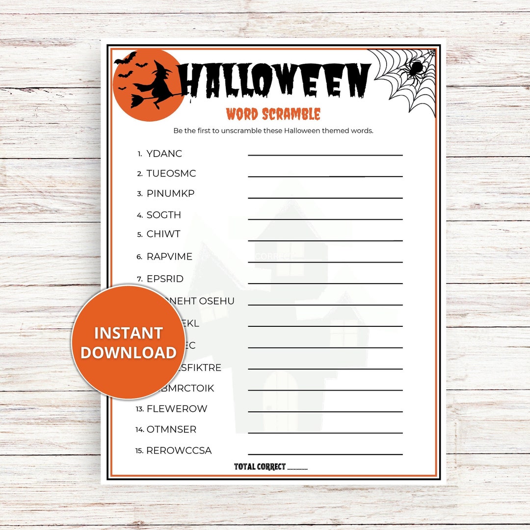 Halloween Word Scramble Game for Kids & Adults Fun Halloween Game ...