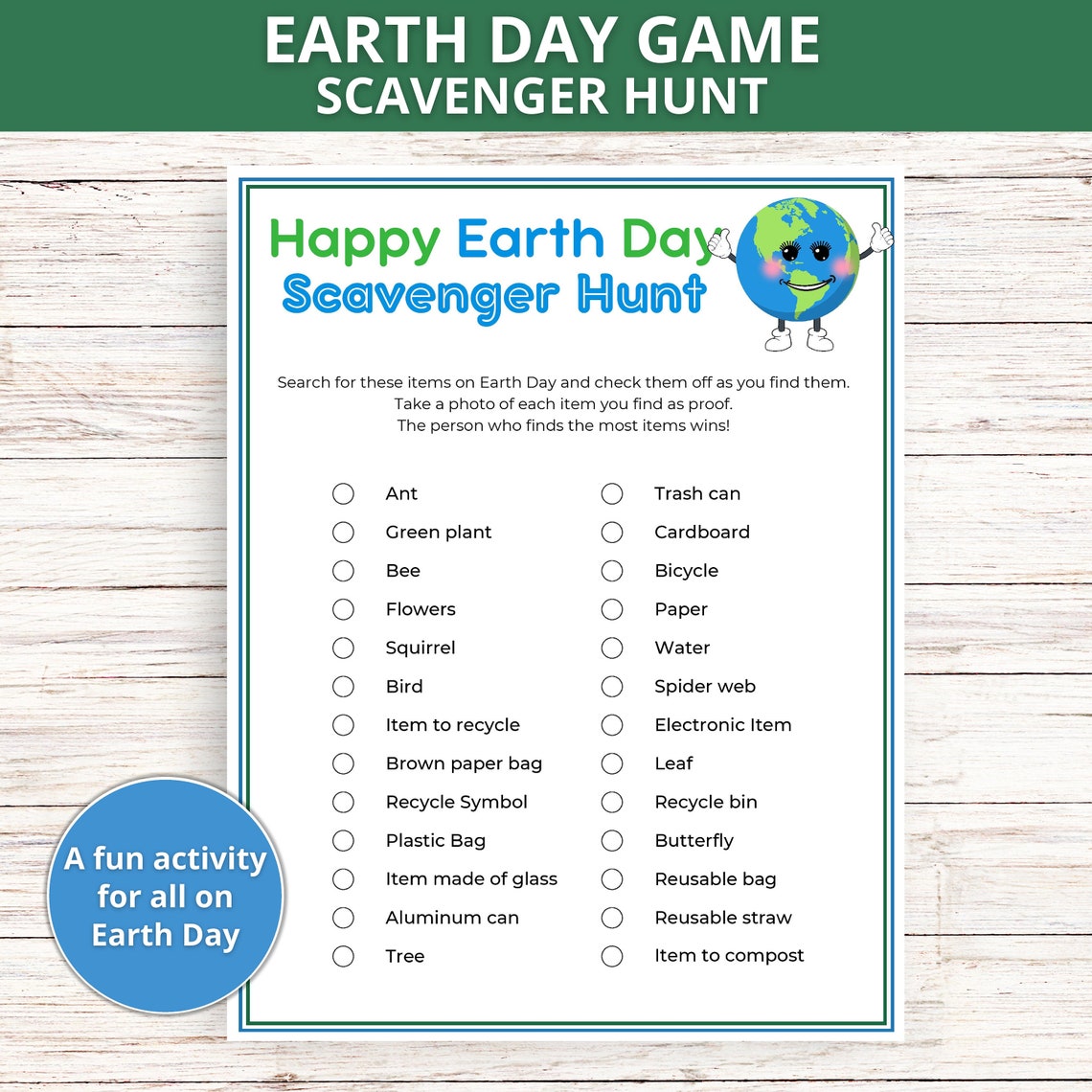 Earth Day Scavenger Hunt for Kids & Adults • Scavenger Hunt • Printable ...