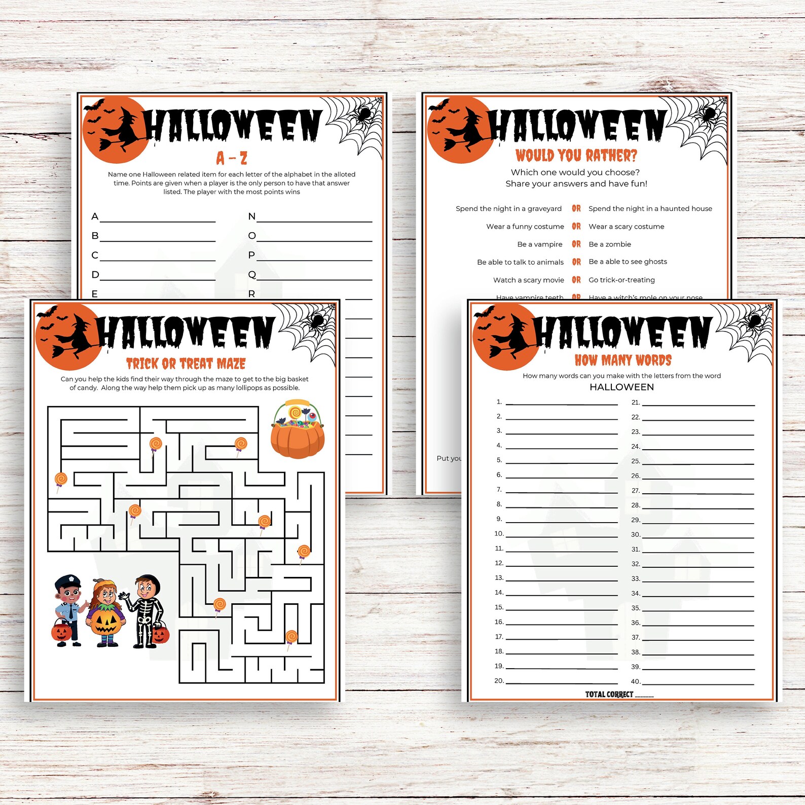 Halloween Game Bundle for Kids • Printable Halloween Activity ...