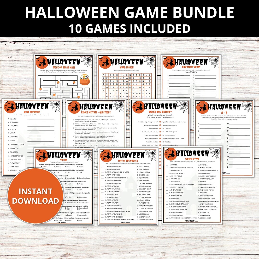 Halloween Game Bundle for Kids & Adults • Printable Halloween Activity ...