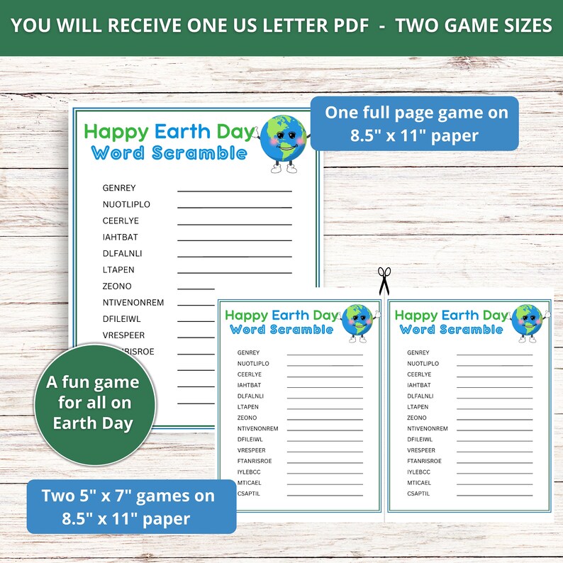 Earth Day Word Scramble Game for Kids & Adults • Fun Earth Day Game ...