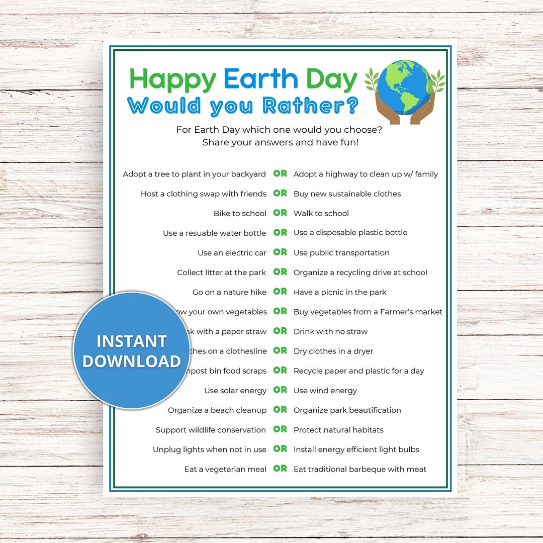 Earth Day Would You Rather Game for Kids & Adults • This or That ...
