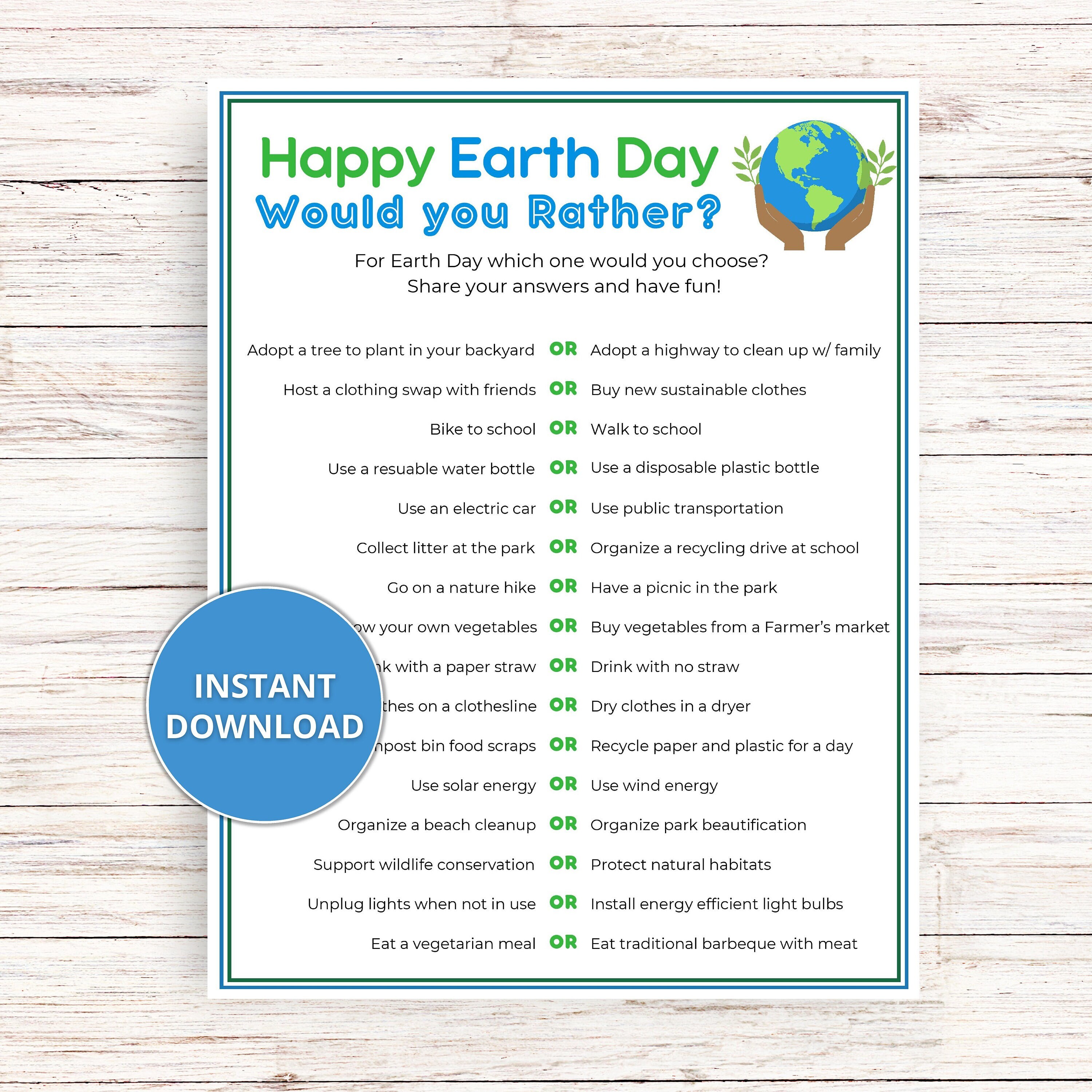 Earth Day Would You Rather Game for Kids & Adults • This or That ...
