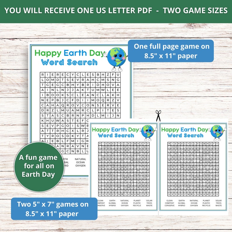 Earth Day Word Search Game for Kids & Adults • Senior Earth Day Game ...