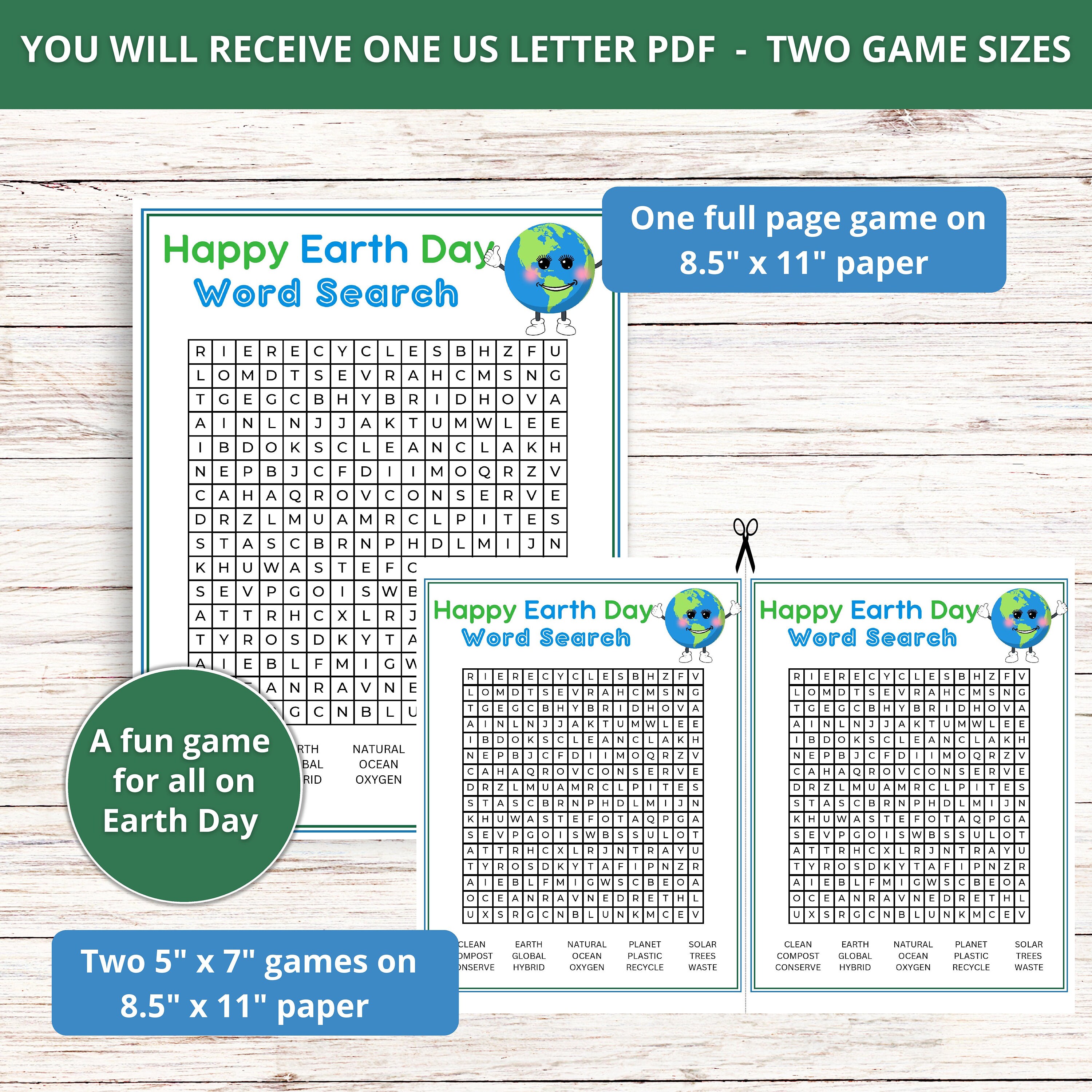 Earth Day Word Search Game for Kids & Adults • Senior Earth Day Game ...