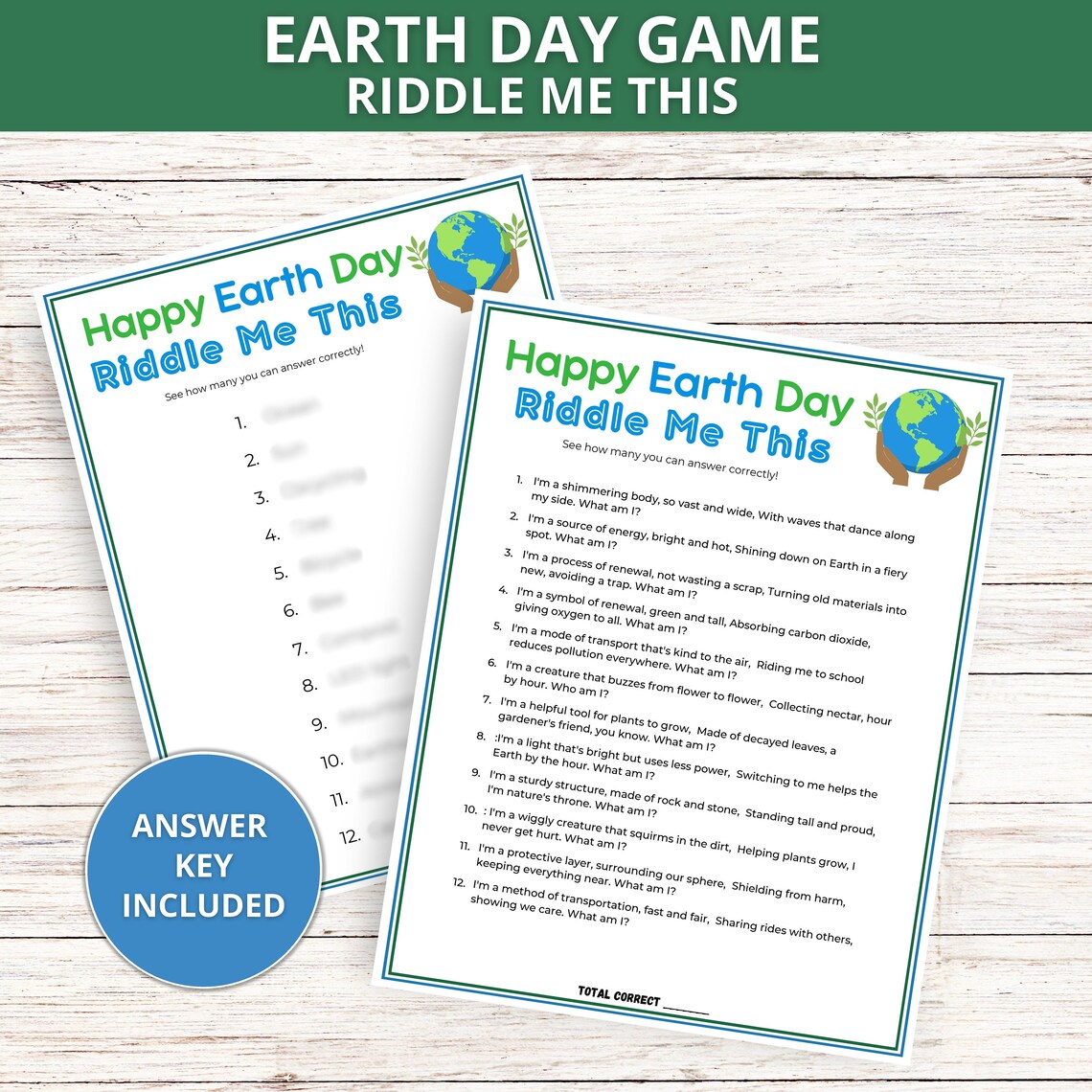 Printable Earth Day Riddle Me This • Earth Day Party Game for Kids ...