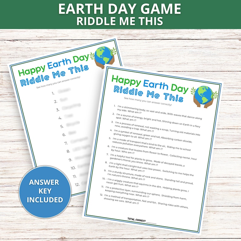 Printable Earth Day Riddle Me This • Earth Day Party Game for Kids ...