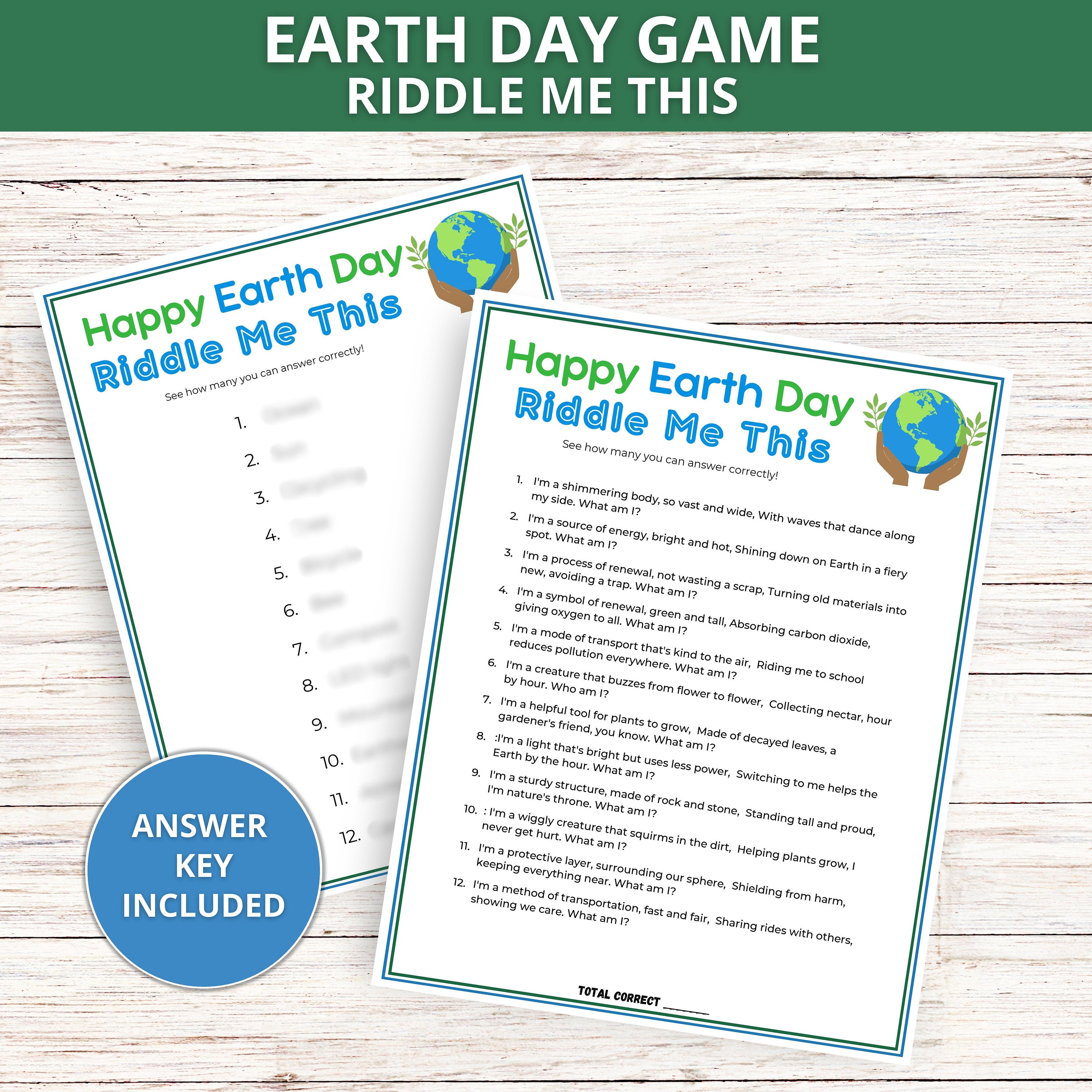 Printable Earth Day Riddle Me This • Earth Day Party Game for Kids ...