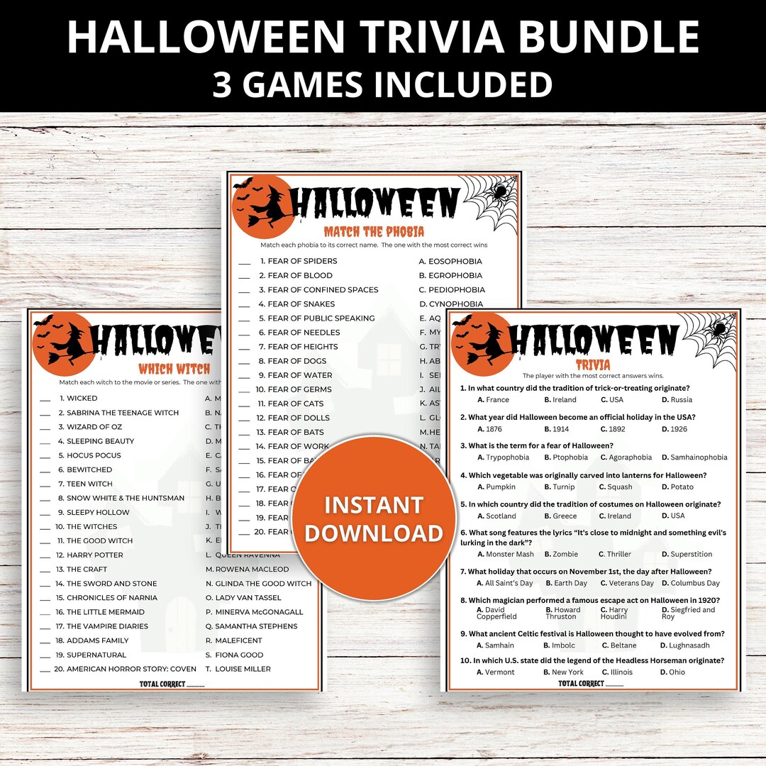 Halloween Trivia Game Bundle for Kids & Adults • Printable Halloween ...