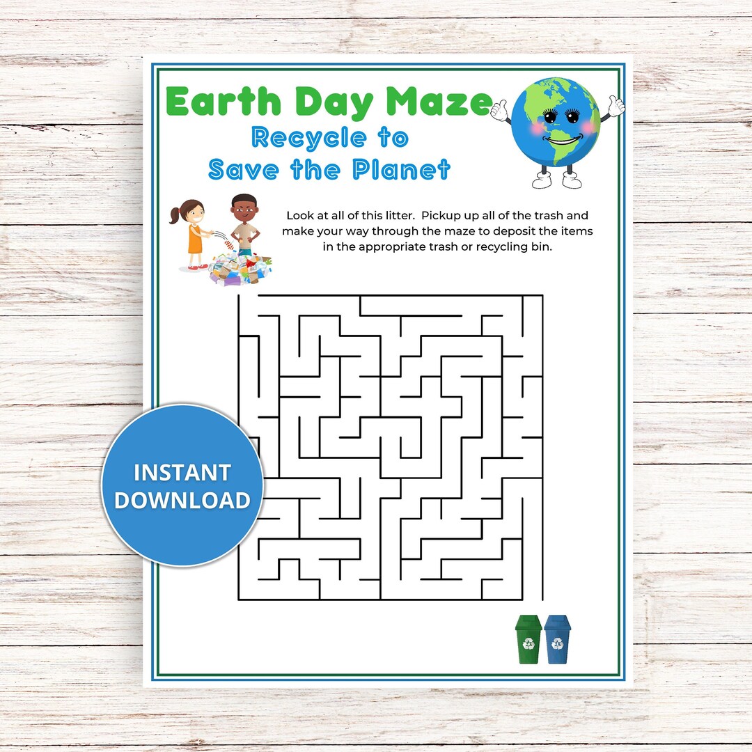 Earth Day Maze Game for All • Intermediate Maze • Printable Earth Day ...