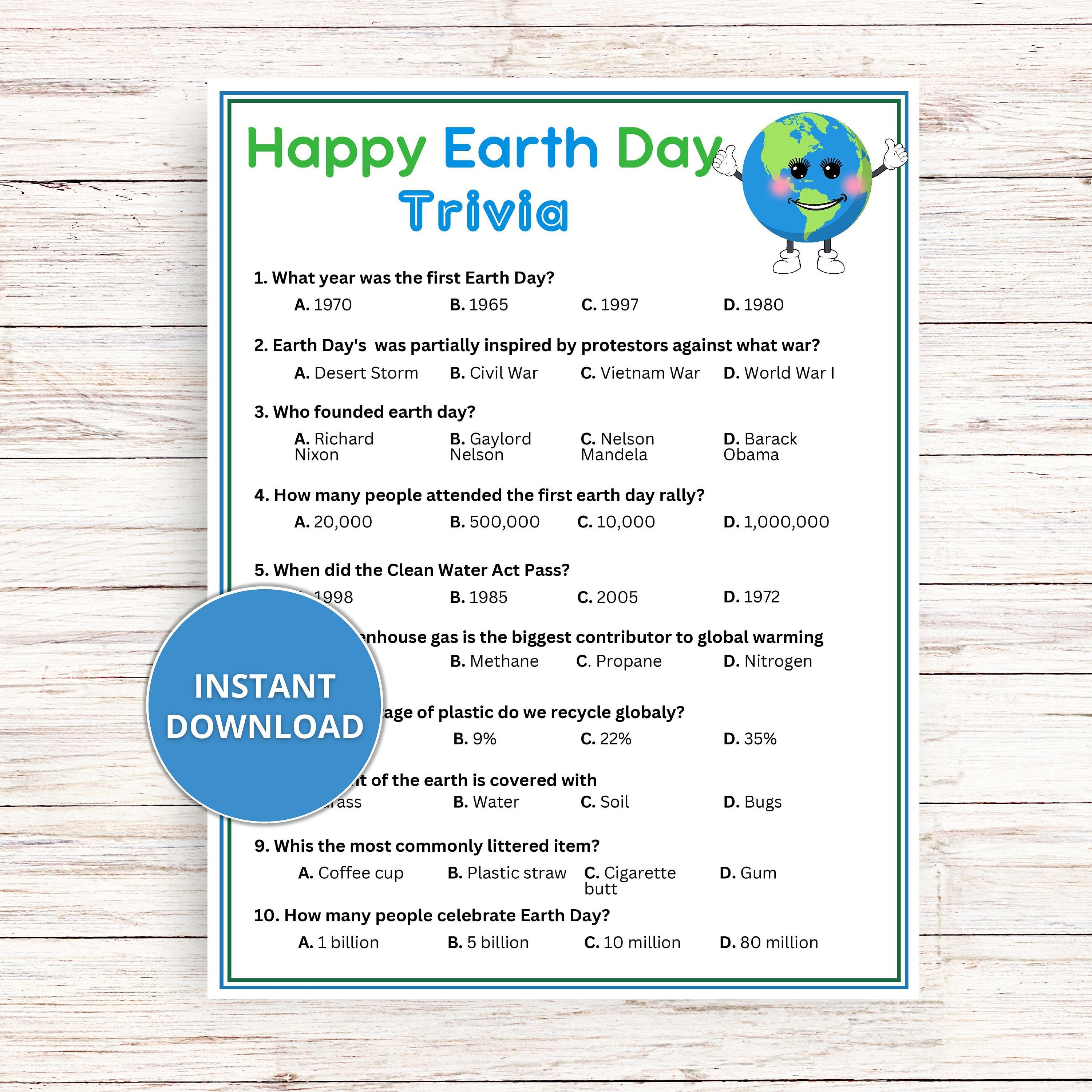 Earth Day Trivia Game for Teens & Adults • Fun Earth Day Game ...