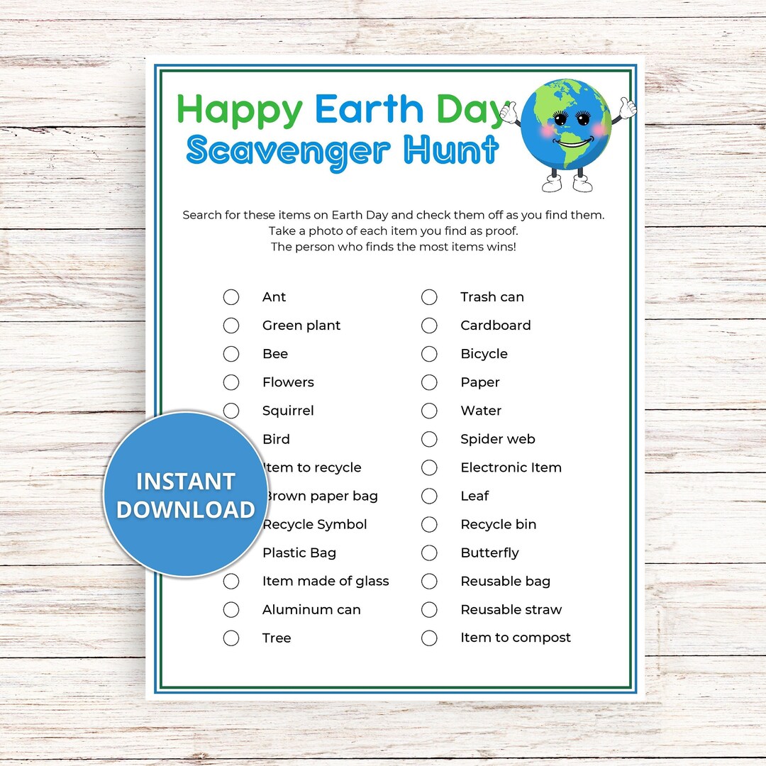 Earth Day Scavenger Hunt for Kids & Adults • Scavenger Hunt • Printable ...