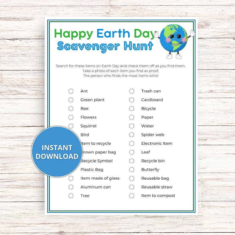 Earth Day Scavenger Hunt for Kids & Adults • Scavenger Hunt • Printable ...