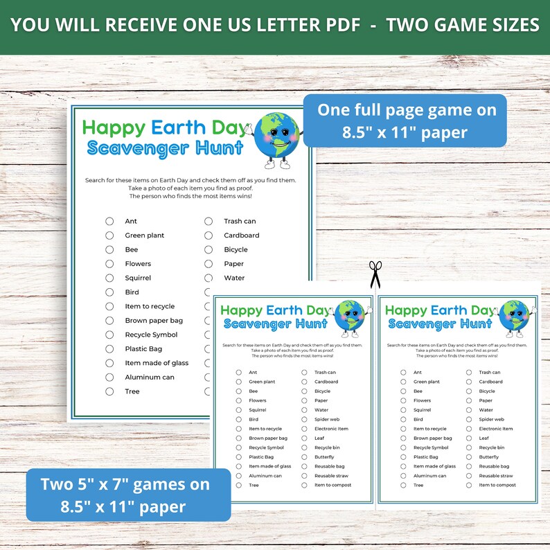 Earth Day Scavenger Hunt for Kids & Adults • Scavenger Hunt • Printable ...