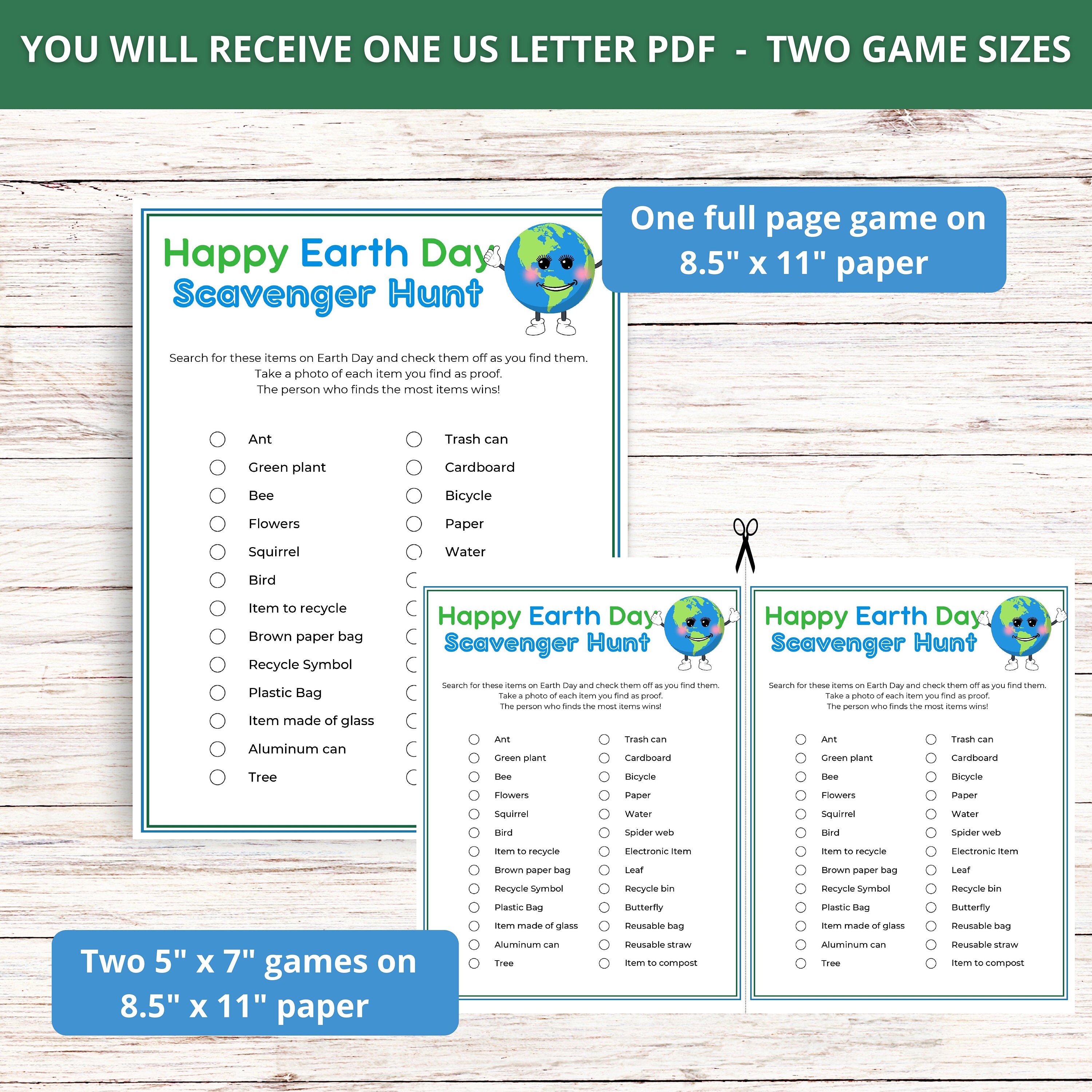 Earth Day Scavenger Hunt for Kids & Adults • Scavenger Hunt • Printable ...