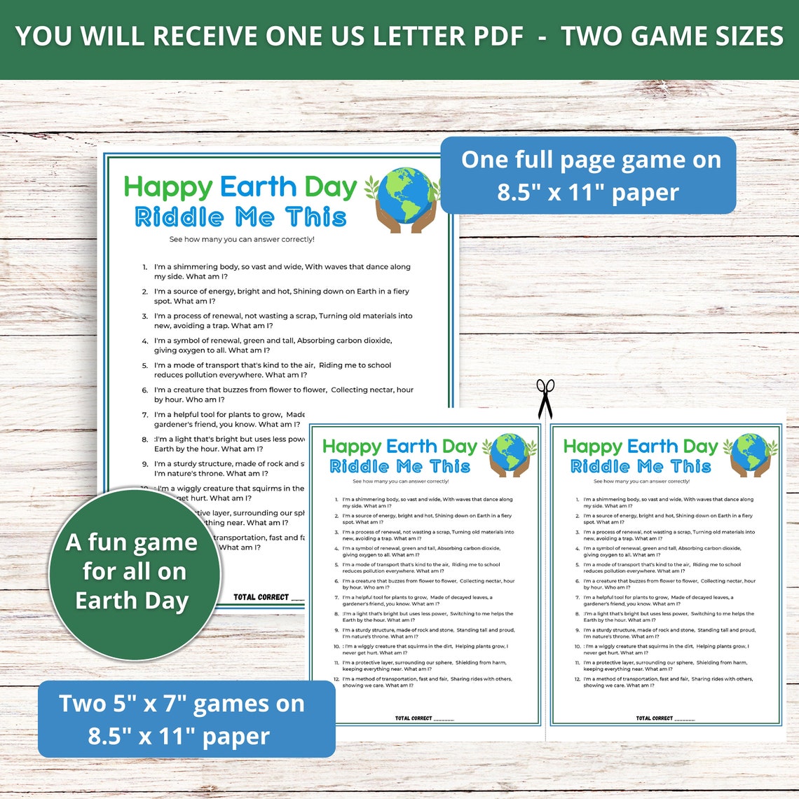 Printable Earth Day Riddle Me This • Earth Day Party Game for Kids ...