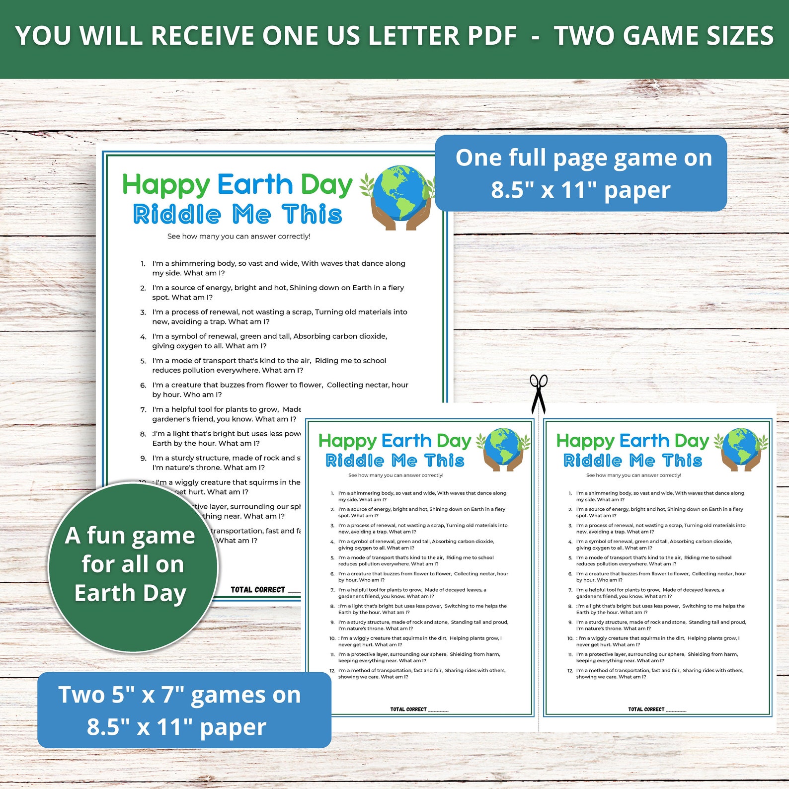 Printable Earth Day Riddle Me This • Earth Day Party Game for Kids ...