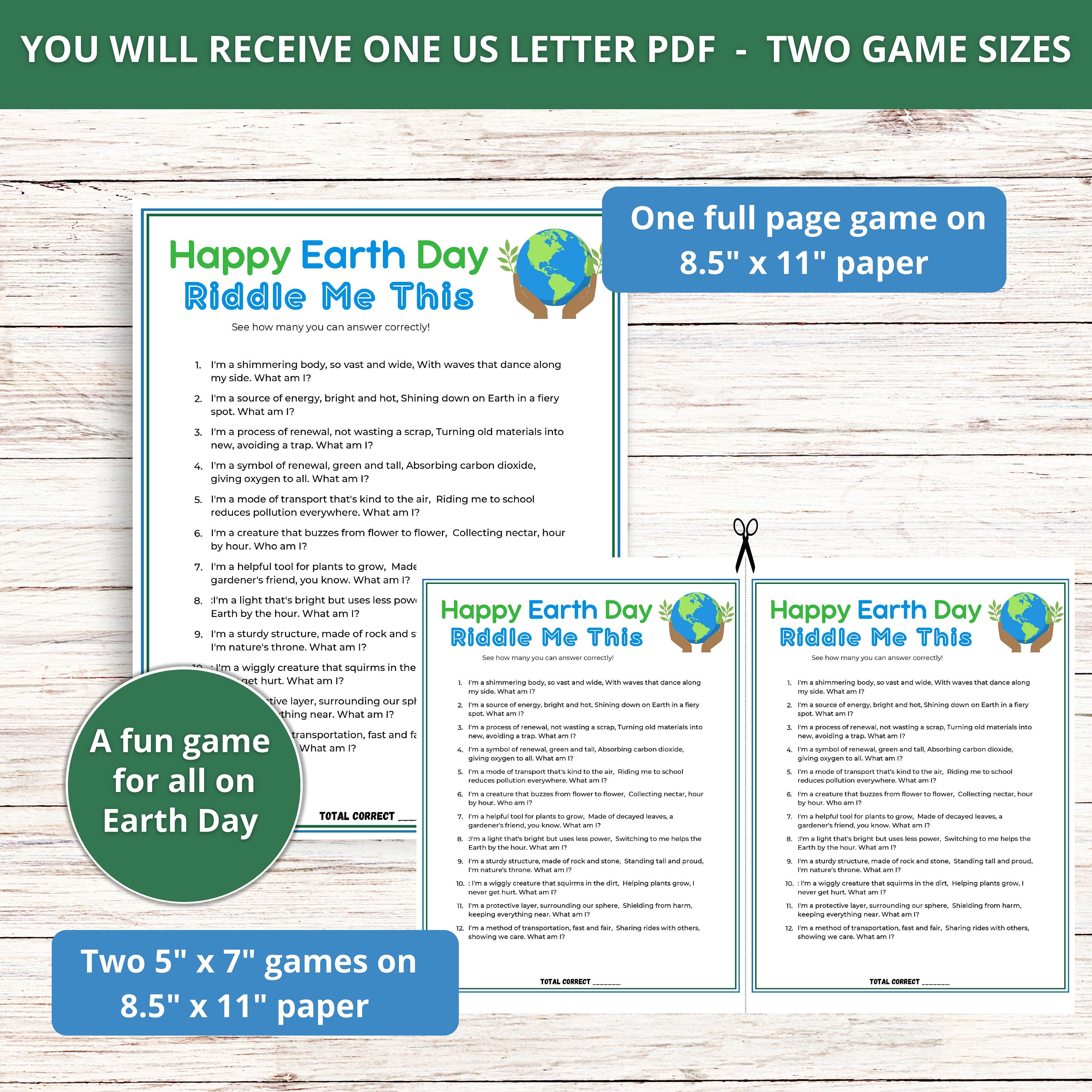Printable Earth Day Riddle Me This • Earth Day Party Game for Kids ...