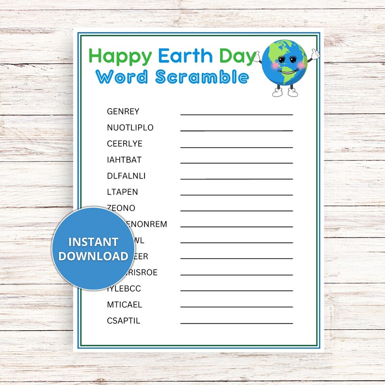 Earth Day Word Scramble Game for Kids & Adults Fun Earth Day Game ...
