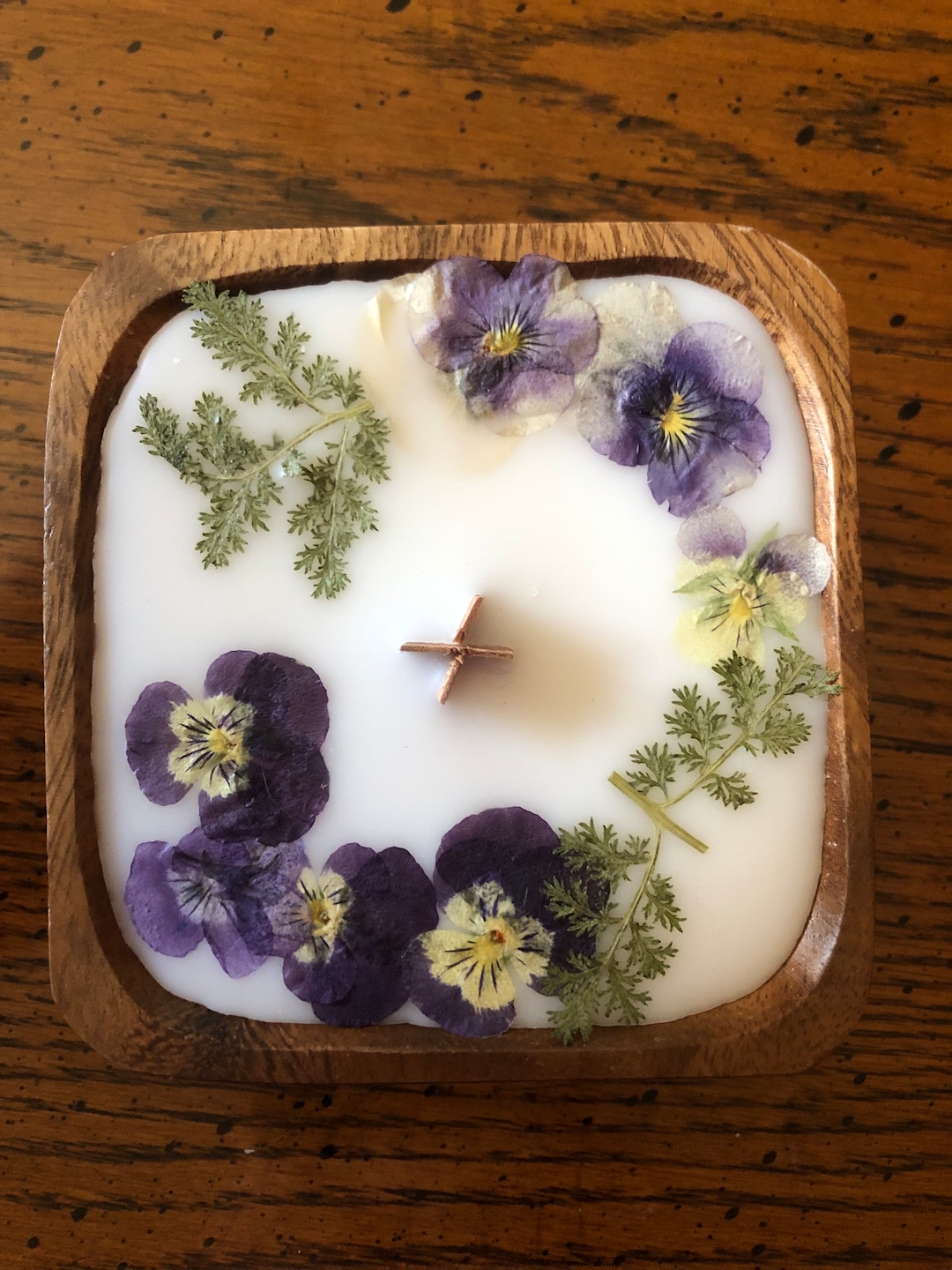 Small Wood Bowl Candle W/dried Flowers - Etsy